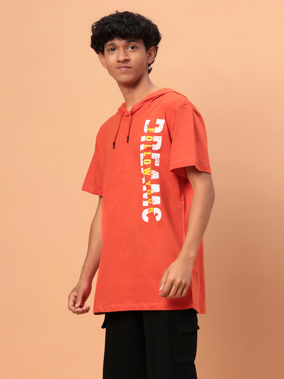 Boys Oversized Hoodie T-shirt-Rust Orange | TeenTrums