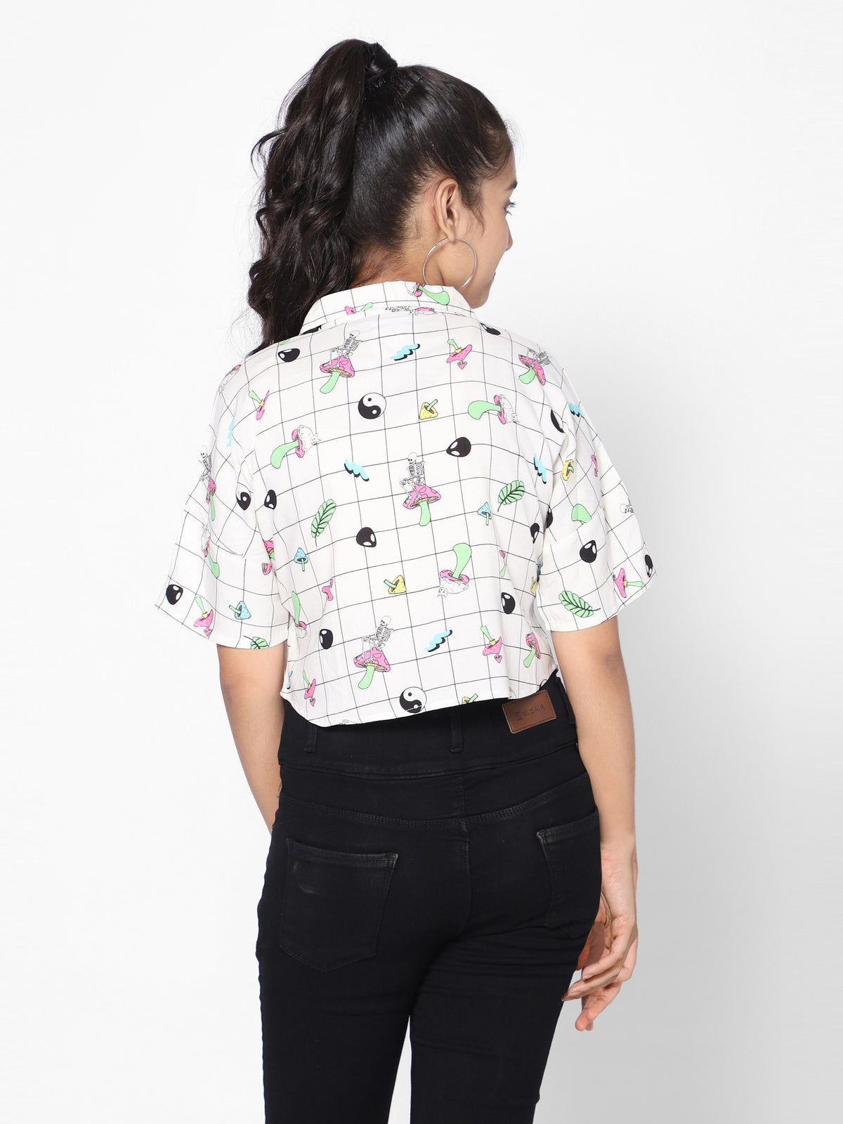 Girls Cactus Print Crop Top-White | TeenTrums
